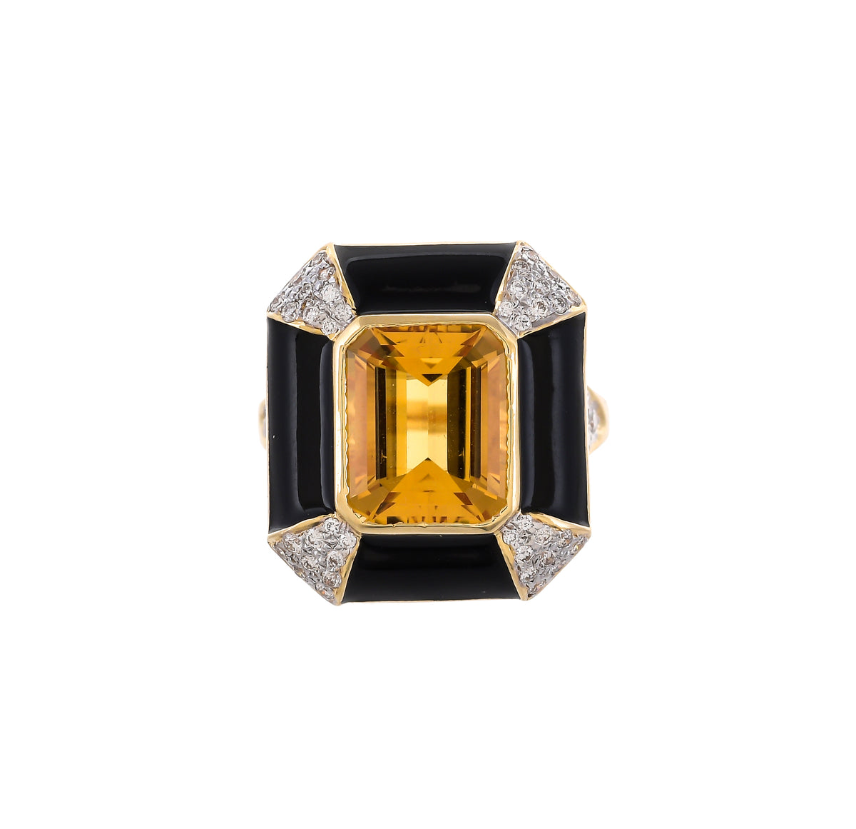 Citrine, black enamel and diamond ring – Dira London